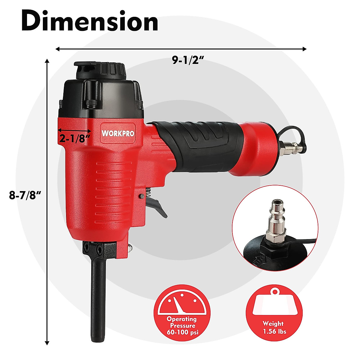 WORKPRO Pneumatic Nail Remover, Professional Heavy Duty Punch Nailer/Nail Puller/Nail Remover for Wood Workpieces, 60-100 PSI Denailer Removes 9-16 Gauge Nails