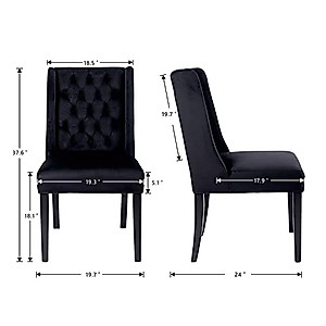 ZSARTS Upholstered Parsons Dining Chairs Set of 2, Modern Black Velvet Wingback Dining Room Chairs Tufted Kitchen Chairs with Solid Wood Legs for Kitchen Living Room (Black)