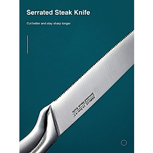 ZAWS Steak Knives, Knives Set of 8, Stainless Steel Knife Gift Box Set,Super Sharp Kitchen Serrated Knife, Ergonomic Tapered Handle, 9.1 IN, Silver