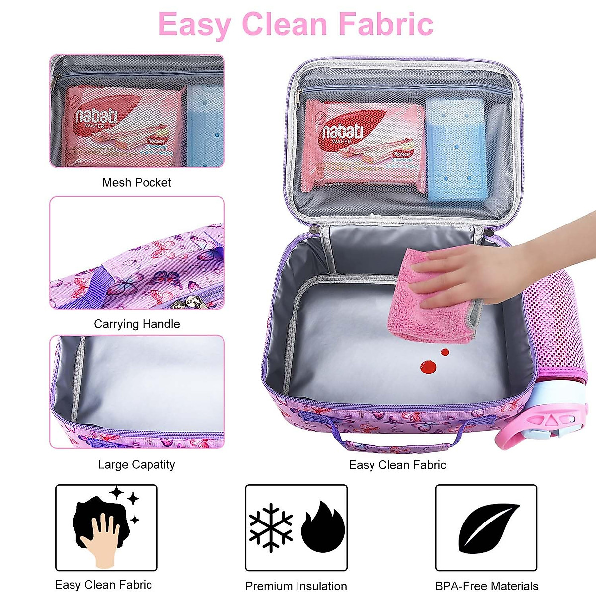 RHCPFOVR Kids Lunch Bag - Insulated Lunch Box for Boys Girls,Washable Lunch Bag and Reusable Toddler Leak-proof Lunchbox for School and Daycare