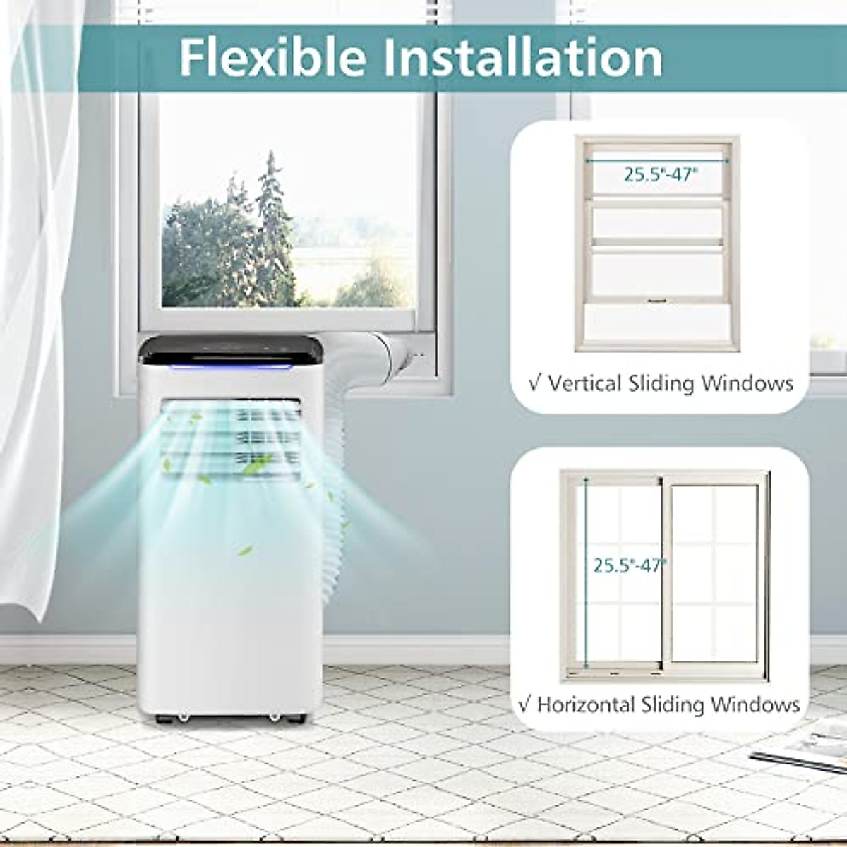 PETSITE 10000 BTU Portable Air Conditioner, 3 in 1 AC Cooling Unit with Remote Control, Dehumidifier, Window Kit Included, Stand up AC for Home, Apartment, Cools Rooms up to 350 Sq.Ft