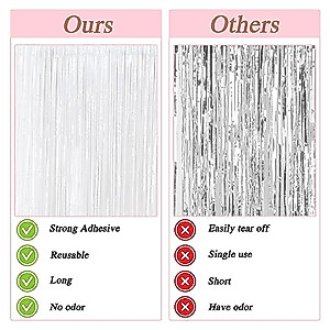 RUBFAC 3pcs 3.3x8.2 Feet White Fringe Backdrop Curtains,Tinsel Streamers Birthday Party Decorations,Fringe Backdrop for Birthday Girl Princess Bachelorette Party Decor