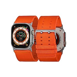 Tefeca Dual Series Band Compatible with Apple Watch Ultra 2/Ultra 49mm, Series 10 46mm, Series 9/8/7 45mm, SE2/SE/6/5/4 44mm (Orange Nylon with Silver Adapters, 49/46/45/44mm