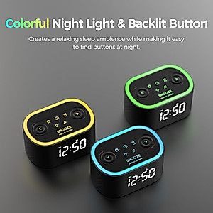 Reacher Digital Alarm Clock & White Noise Sound Machine, 21 Soothing Sounds, 7 Wake Up Sounds, 8 Night Lights, 32-Level Volume, 9 Sleep Timer, Memory Function for Adult, Kid, Bedside, Bedroom