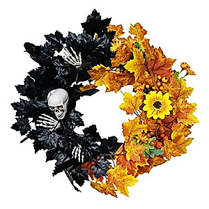 Fall Wreaths Halloween Wreaths Front Door Wreath, Fall Wreaths Welcome Sign Halloween Outside Farmhouse Hello Sign Orange Wreaths Artificial Harvest Rusty Birch Leaves Decor