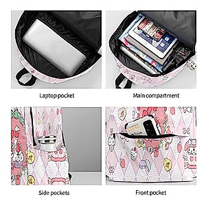SYSGIE Anime Rabbit Backpack With Pencil Case Set Large Capacity Pink Cute Backpacks Work Travel Picnic Bag Gifts