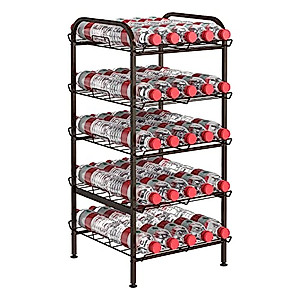 Water Bottle Organizer 5 Tier Water Bottle Storage Rack Metal Drink Stand Freestanding Water Bottle Holder Rack for Kitchen Pantry Home Party Large Storage Rustic Brown
