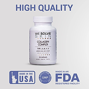 WESOLVESKIN Pure Hydrolyzed Collagen Peptides | Premium Multi Collagen Capsules or Pills for Men & Women | Contains Type I, II, III, V, X | Healthy Hair, Skin, Nails, Bones | Gluten-Free (90 Capsules)