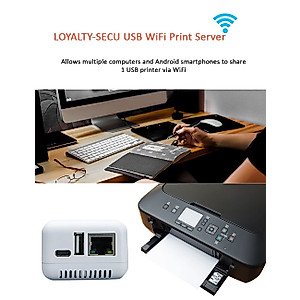 LOYALTY-SECU WiFi USB Print Server | Wireless Network Printer Adapter for Multi-User Printing | Compatible with Windows