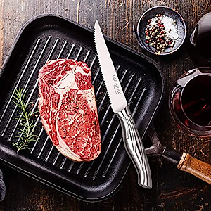 nuovva Kitchen Steak Knife Set - Steak Knives with Serrated Edge - Durable Stainless-Steel Steak Knives Set of 4 with Gift Box – Ergonomic Handle for Comfortable Grip