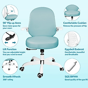 SeekFancy Kids Desk Chair Pego300, Blue Study for Boys Girls with Eggshell Design Backrest, Ergonomic Growing Teen Office Flip up Arms and Wheels, Pu Leather Task Chair…