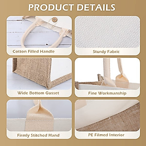 12 Pieces Jute Tote Bags Burlap Tote Beach Bags with Handles Reusable Waterproof Tote Shopping Bag Blank DIY Canvas Gift Bag Jute Travel Tote Bag for Beach Bridesmaid Wedding 14.57 x 10.24 x 6.69 Inch