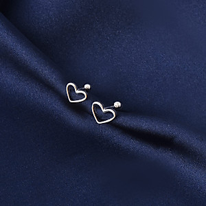 JSGEMSLEE Hypoallergenic 925 Sterling Silver Heart Earrings With Screw Back Tiny Love Heart Stud Earrings for Women Tragus Cartilage Jewelry