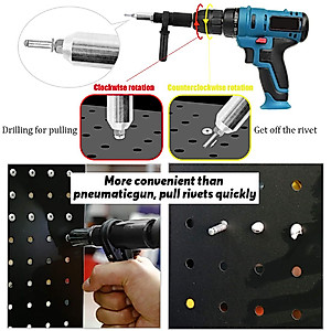 Swpeet 211Pcs Black Alloy Steel Electric Rivet Gun Adapter Kit, Including 2.4/3.2/4.0/4.8mm Diameter Rivet Head and Handle Wrench with 500Pcs Aluminum Blind Rivet Kit