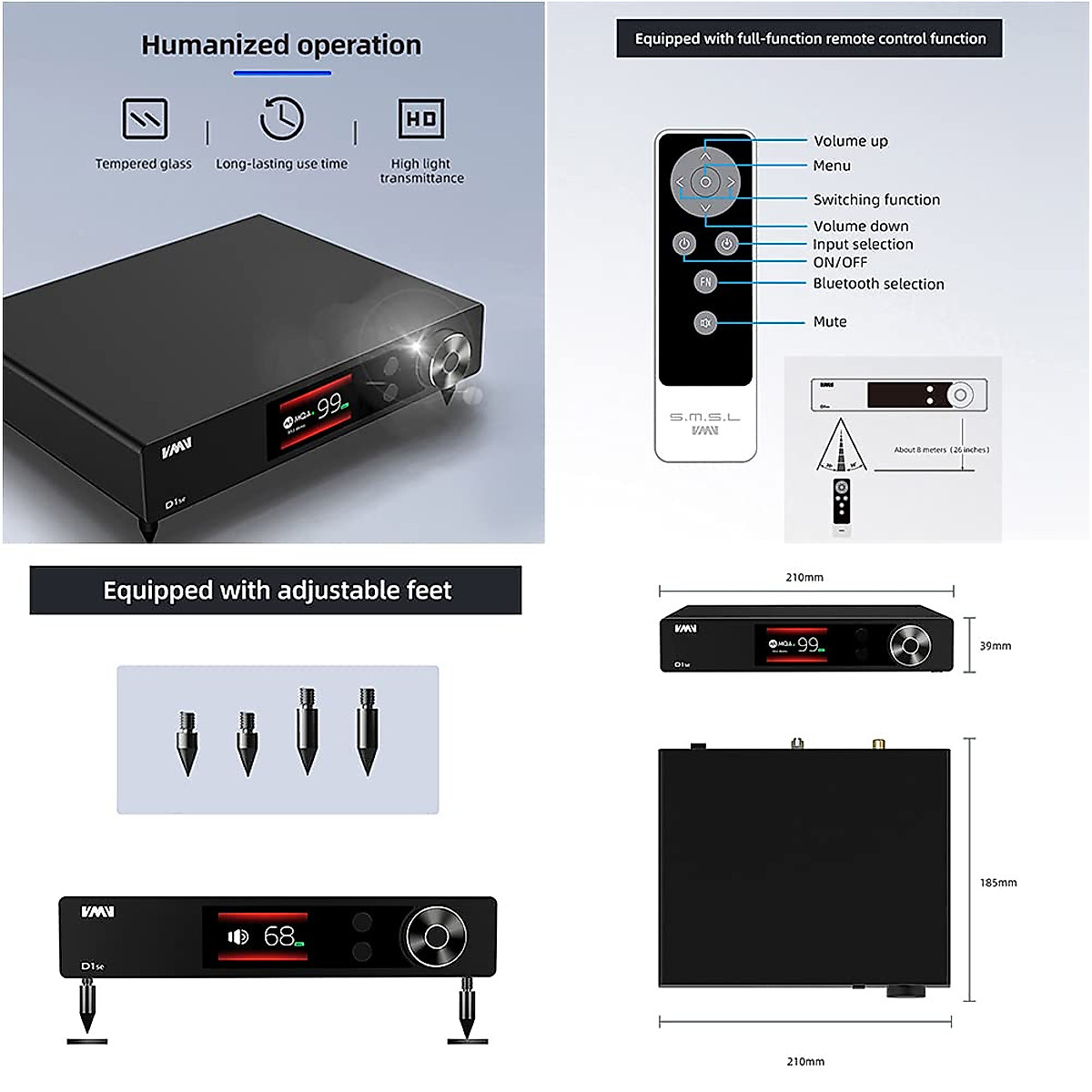 SMSL VMV D1se MQA USB DAC DSD512 768kHz 32Bit Bluetooth 5.0 Desktop Stereo Decoder Hi-Res Audio HiFi DAC ES9038PRO with XLR Output
