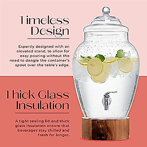 American Atelier Madera Beverage Dispenser Cold Drink Dispenser w/ 3-Gallon Capacity Glass Jug, Leak-Proof Acrylic Spigot in Gorgeous Gift Box Great for Parties, Weddings & More