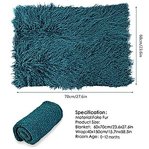 SPOKKI 4 Pcs Newborn Photography Props Outfits- Baby Dark Green Long Ripple Wrap and Toddler Swaddle Blankets Photography Mat with Cute Headbands for Infant Boys Girls(0-12 Months)