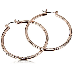 GUESS "Basic" Rose Gold Stone Front Hoop Earrings