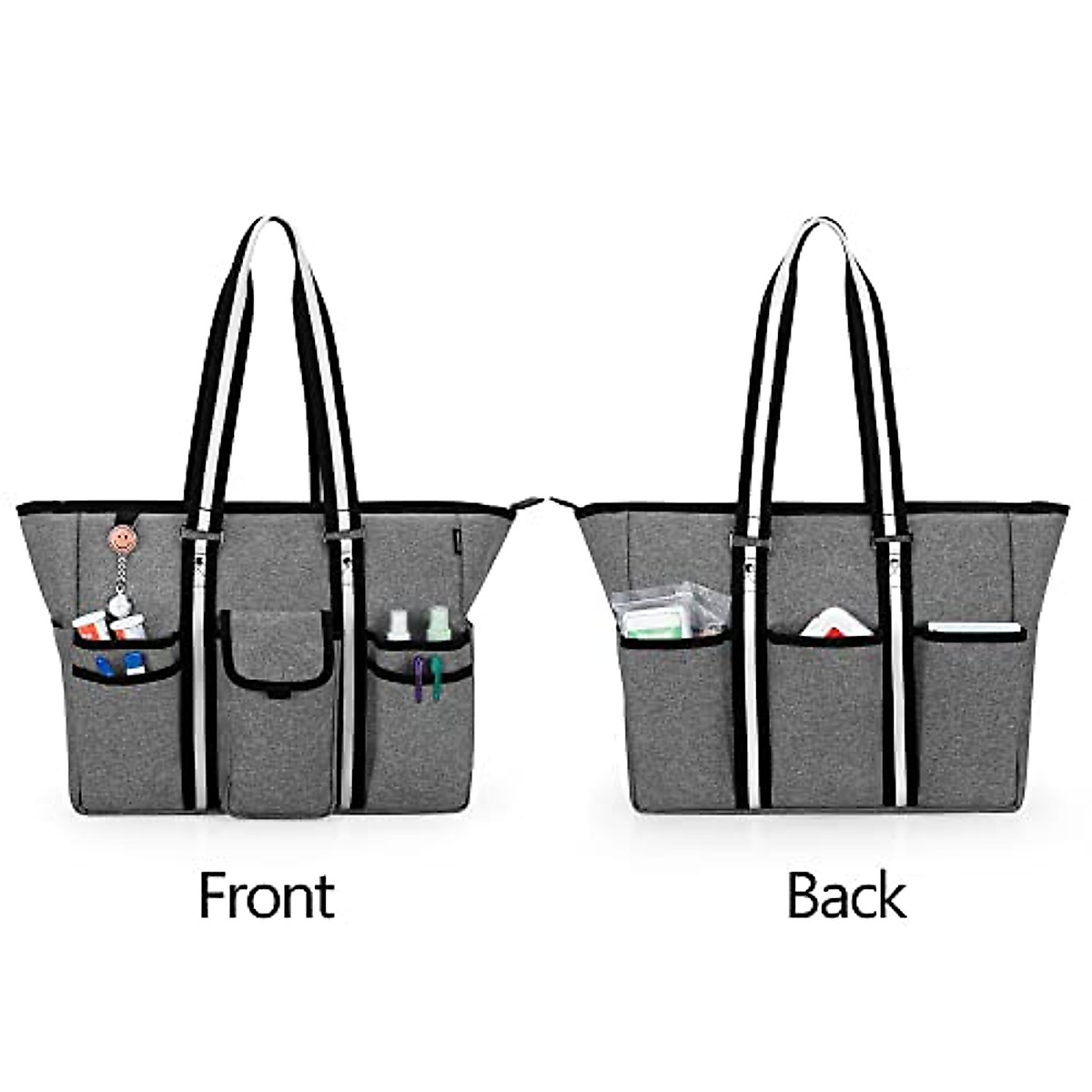 CURMIO Nurse Tote Bag with Additional Bottom Support for Home Health Care, Clinical Bag for Nursing Students, Doctors, Medical Assistants, Gray (Empty Bag Only, Patented Design)