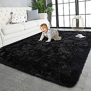 TWINNIS Super Soft Shaggy Rugs Fluffy Carpets, 4x5.9 Feet, Indoor Modern Plush Area Rugs for Living Room Bedroom Kids Room Nursery Home Decor, Upgrade Anti-Skid Durable Rectangular Fuzzy Rug, Black