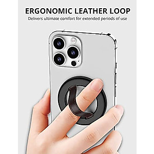 SUPMEGA Phone Grip, Phone Hand Holder & Stand with Collapsible Leather Finger Loop, Sticky Comfortable Slim Phone Gripper for Back of Phone, Fits All Phones