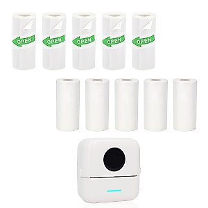 10Pcs Mini Printer Paper, 57 x 25 mm 5 Rolls Self Adhesive Thermal Paper Printable Sticker Paper and 5 Rolls White Printing Paper for Pocket Thermal Printer