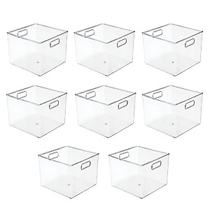 mDesign Small Modern Plastic Storage Organizer Bin Basket with Handles for Craft Room Organization - Shelf, Cubby, Cabinet, and Closet Organizing Decor - 8 Pack - Clear
