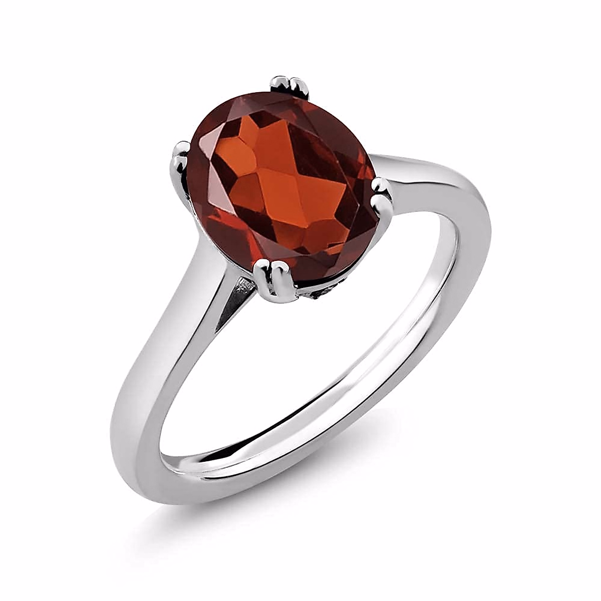 Gem Stone King 925 Sterling Silver Red Garnet and Black Diamond Solitaire Ring For Women (3.63 Cttw, Oval 11X9MM, Gemstone Birthstone, Available in size 5, 6, 7, 8, 9)