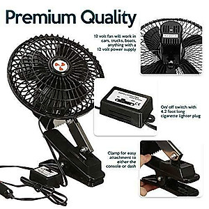 Zone Tech 12V Oscillating Fan - Includes clamp and Screws for Easy Attachment to Either The Console or Dash