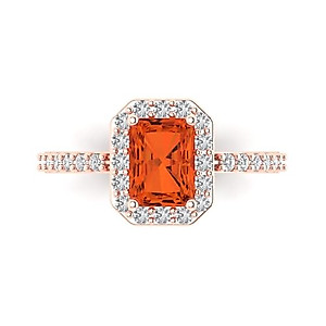 Clara Pucci 2.07 ct Emerald Cut Solitaire Halo Genuine Red Simulated Diamond Engagement Promise Anniversary Bridal Ring 18K Rose Gold 4.5