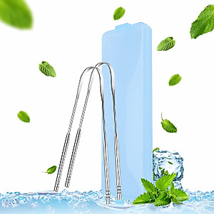 Tongue Scraper with Travel Case – 2 Pack - Reusable Medical Grade Stainless Steel Tounge Cleaner for Oral Hygiene Care Fresh Breath - Bad Breath Treatment for Adults and Kids