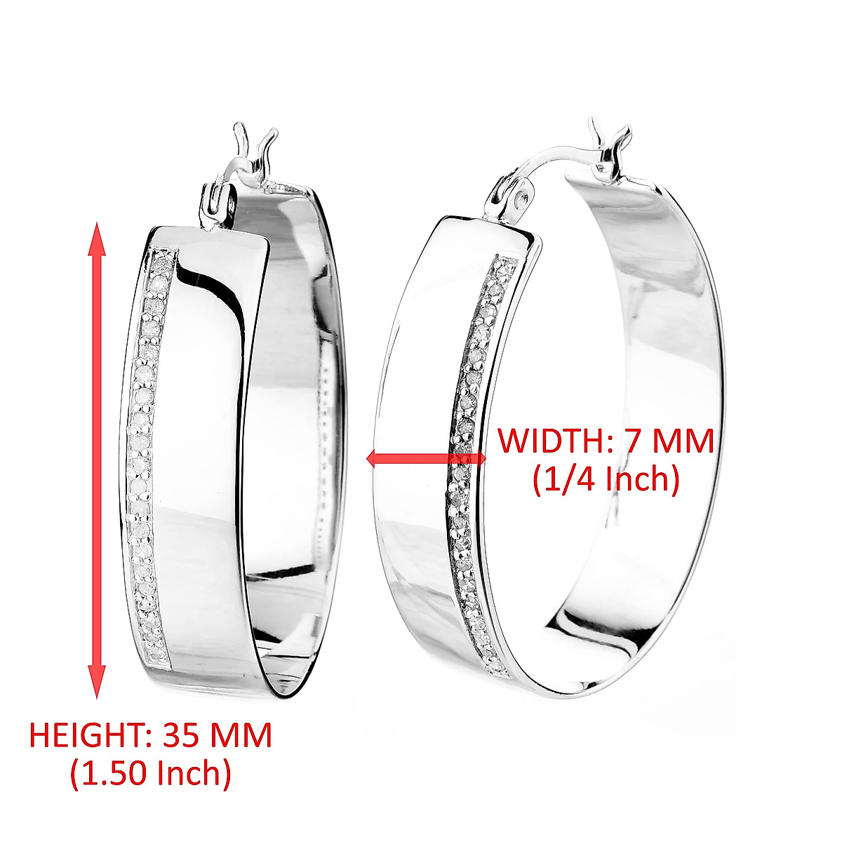 Vir Jewels 1/4 cttw Diamond Hoop Earrings .925 Sterling Silver with Rhodium Prong 1.50 Inch