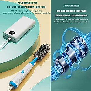 Electric Bottle Brush, Honboom Baby Bottle Cleaner, Rechargeable Waterproof Two-Speed Cleaning Mode Nipple Brush for Baby Bottles Pacifiers Straws Travel Bottle Brush Set (Green)