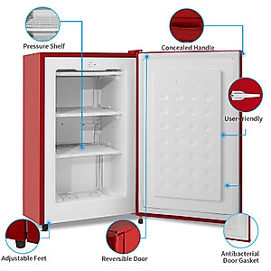 Kismile Small Freezer,Freestanding Mini Freezer with Reversible Door & Removable Shelf & Adjustable Temperature Control, Upright Compact Freezer for Apartment/Home/Office/Dormitory (Red, 2.3 Cu.ft)