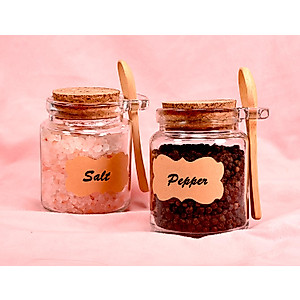 Ahhute Glass Storage Honey Jars with Cork Lids, Bamboo Spoons,Brush and Lables - Glass Canning Jars for Bath Sea Salt, Spices, Teas, Candy, Candle Making,Diy and Art,Dishwaresafe,12 Pack, 250ml/8oz