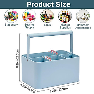 LAFARA Multipurpose Caddy Organizer, Portable Art Caddy with Handle and Adjustable Divider, Plastic Craft Caddy （Pink+Blue）