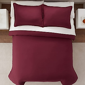 SERTA Simply Clean Ultra Soft Hypoallergenic Stain Resistant 3 Piece Solid Duvet Cover Set, Burgundy, Full/Queen