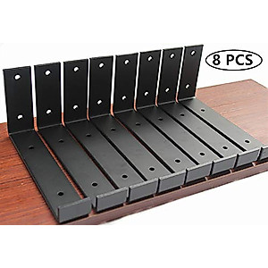 8 Pack - 7.25"L x 4"H x 1.5"W 5mm Thick Black Hook Brackets, Hook Iron Shelf Brackets, J Bracket, Metal Shelf Bracket, Industrial Shelf Bracket, Modern Shelf Bracket Shelf Supports with Screws