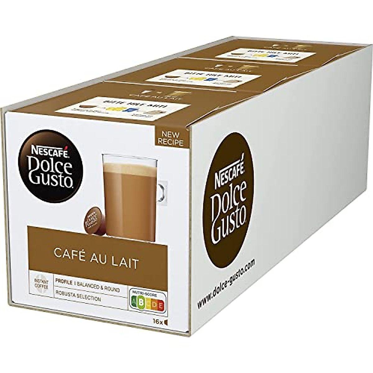 Nescaf? Dolce Gusto CAF? Au Lait (Pack of 3, Total 48 Capsules)