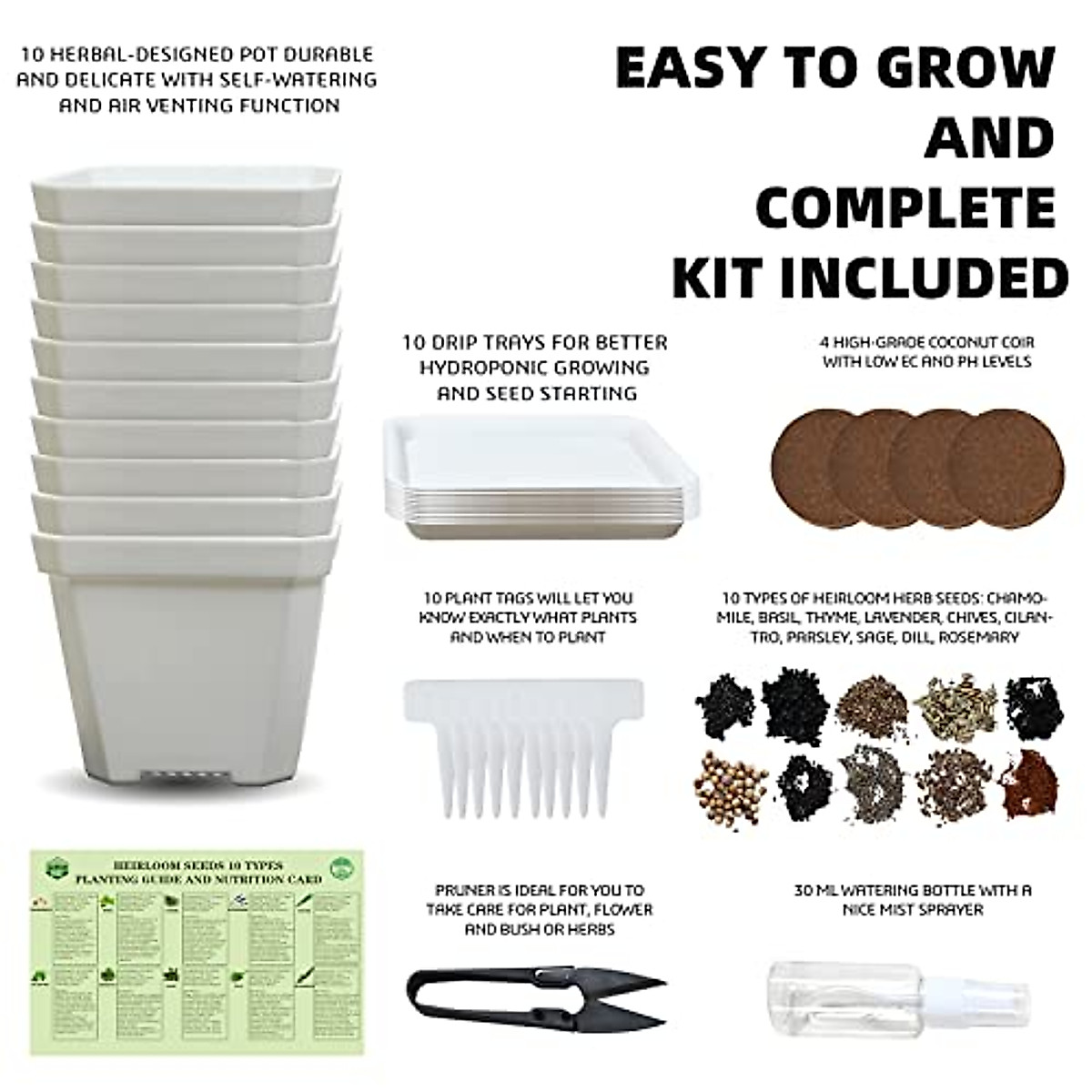Herb Garden Windowsill Starter Kit - 10 Herb Indoor Kitchen Growing Herb Complete Set Including Everything for Beginner - DIY Garden Gifts for Kid Adult
