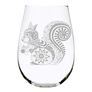 C & M Personal Gifts Stemless Wine Glass – Distinctive Squirrel Engraved Cocktail Glass Made from Lead-Free Crystal for Men and Women – Ideal for Squirrel Lovers – 17 Oz (S2)