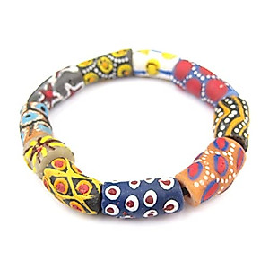 TheBeadChest African Bead Stretch Bracelet, Made in Ghana by Krobo Artisans, Unisex, African Trade Bead Style, Traditional