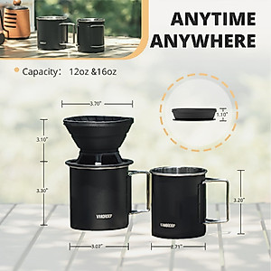 Vandroop Portable Pour Over Coffee Maker Set, Collapsible Silicone Coffee Dripper Set, Perfect for Travel, Camping, Home (BLACK CUP 2CUP)