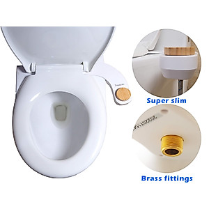 Toswin Left Handed Bidet Ultra Slim Left Hand Bidet Attachment with Dual Front & Rear Nozzles and Adjustable Water Pressure - Control Panel on Left Side-Silver Knob