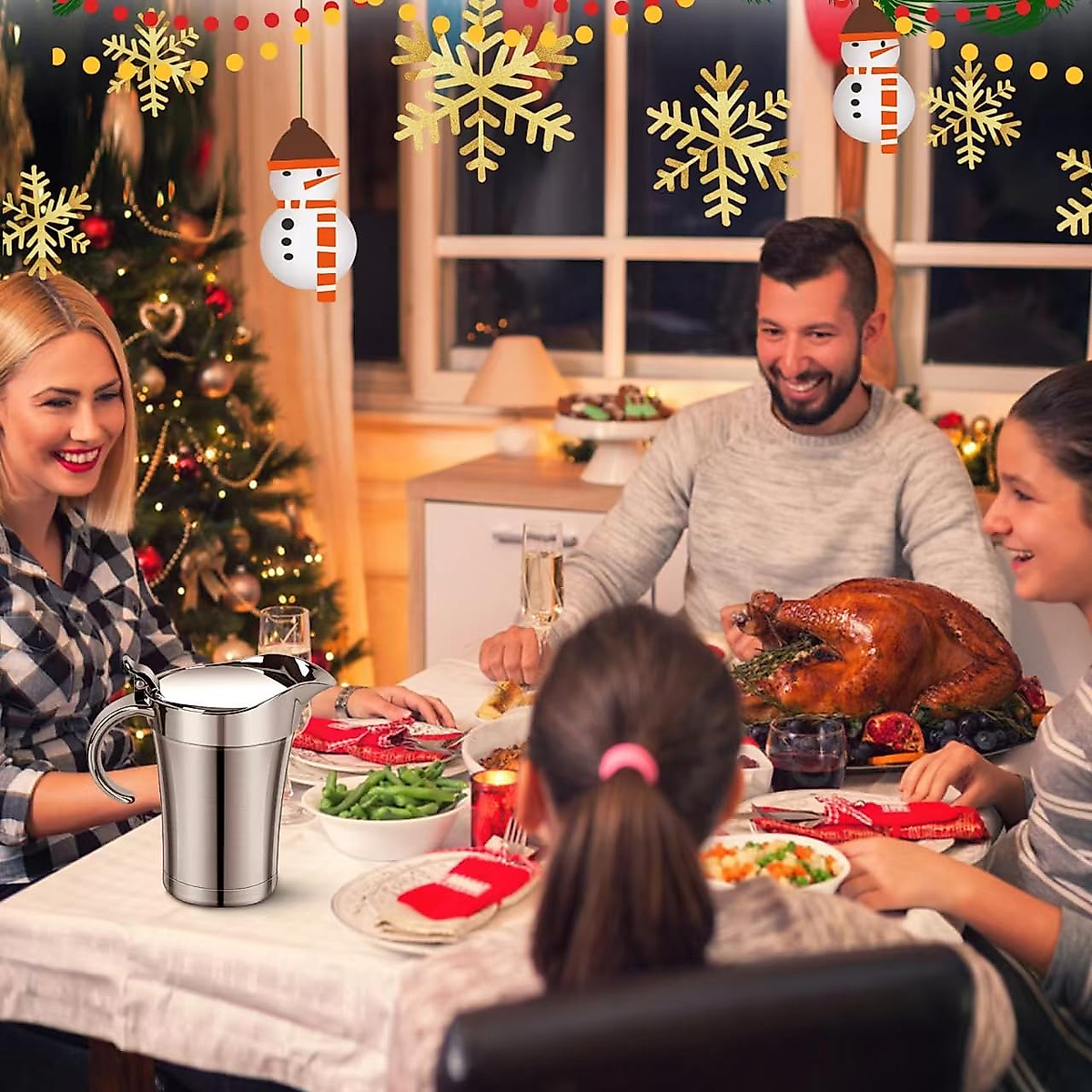 Yelocota Gravy Boat – 26oz Stainless Steel Gravy Boat with Hinged Lid – Double Wall Insulated Gravy Boat for Milk and Cream – Multipurpose Milk Jug Dispenser for Sauce, Syrup, Creamer