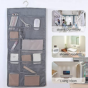 Oxeanus Closet Hanging Organizer with Mesh Pockets And Rotating Metal Hanger,Dual Sided Wall Shelf Wardrobe Storage Bags,Oxford Cloth Space Saver Bag for Bra Underwear Underpants, Gray, 42.5Xx79CM