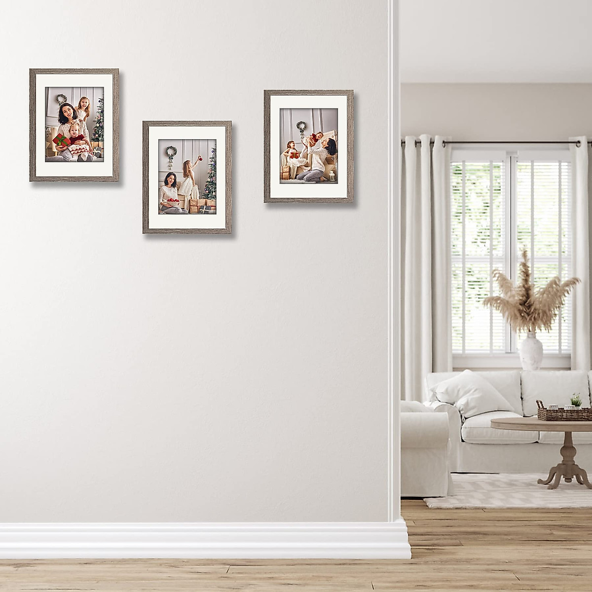 YK artwood 11x14 Picture Frame Set of 3 Gray, Made of Solid Wood 8x10 with Mat or 11x14 Without Mat, Wall Mounting Photo Frames With Plexiglass for Wall or Tabletop Display