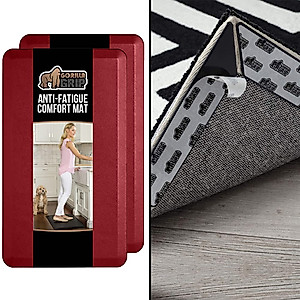Gorilla Grip Antifatigue Mat Set of 2 and Rug Grippers 12 Pack, Antifatigue Mats Size 17x48 and 17x24 in Red, Supportive Memory Foam, Rug Grippers are Dual Sided Flexible Carpet Gripper, 2 Item Bundle
