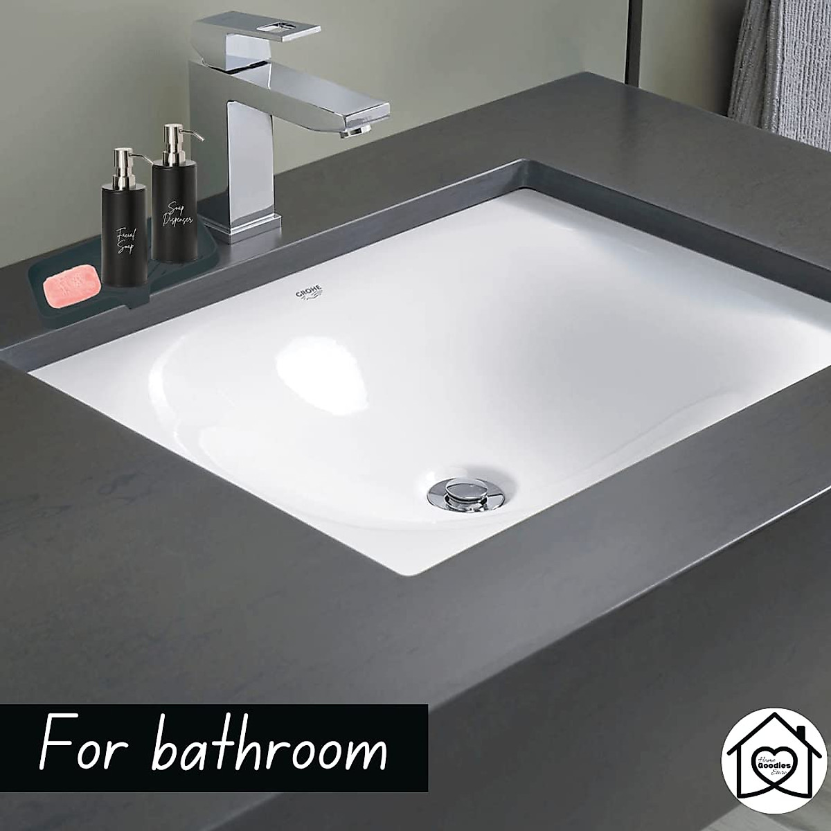 Home Goodies Store, Self draining, Silicone Kitchen Tray and Sponge Holder. Soap Dispenser and Scrubber Sink Caddy. Vanity Sink Accessory Organizer. Black 9'' x 4'' x 5/8''