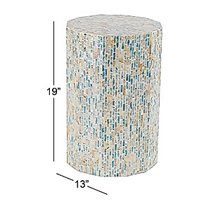 Deco 79 Mother of Pearl Shell Handmade Side End Accent Table End Table, Side Table 13" x 13" x 19", Blue